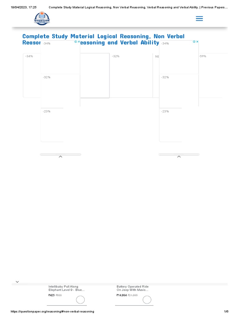 Complete Study Material Logical Reasoning, Non Verbal Reasoning, Verbal ...
