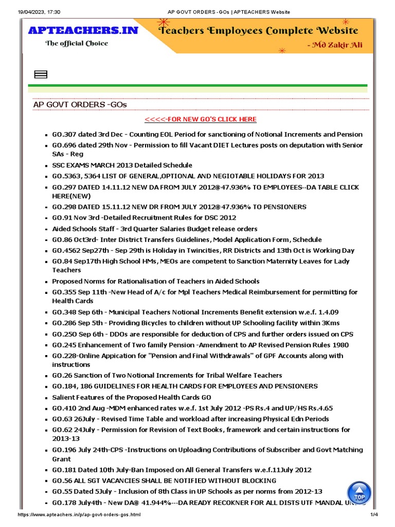 AP GOVT ORDERS - GOs - APTEACHERS Website | PDF | Government | Economies