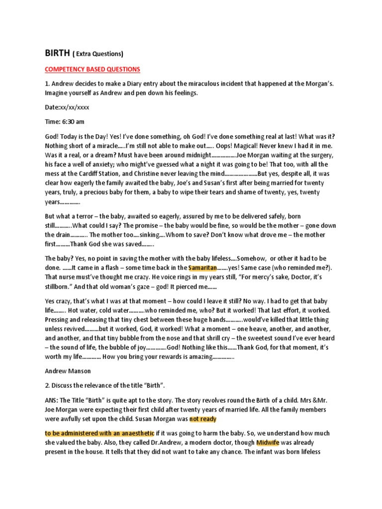 Birth: (Extra Questions) | PDF | Physician