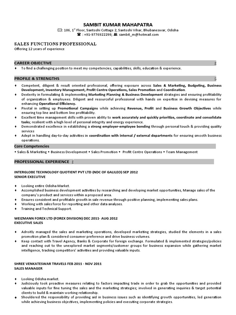 Sambit Kumar Mahapatra RESUME | PDF | Sales | Marketing