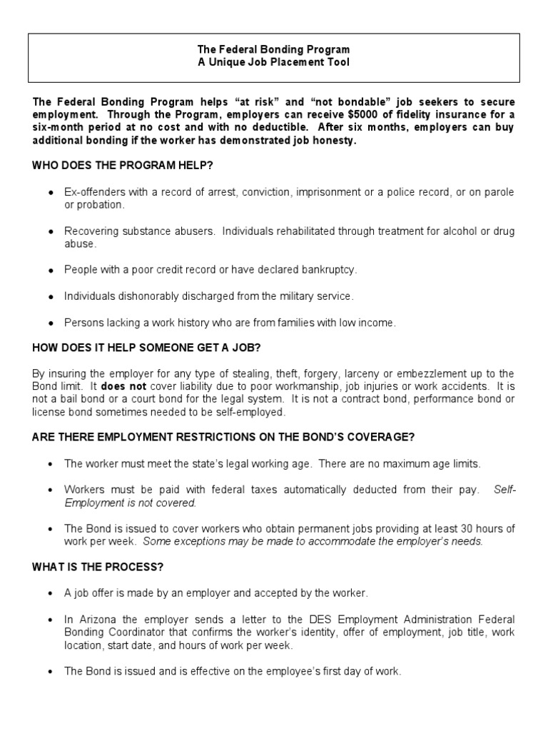 Federal Bonding Program AZ | PDF | Employment | Bonds (Finance)