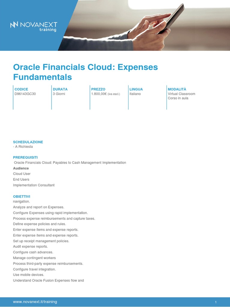 Oracle Financials Cloud: Expenses Fundamentals: Codice Durata Prezzo ...