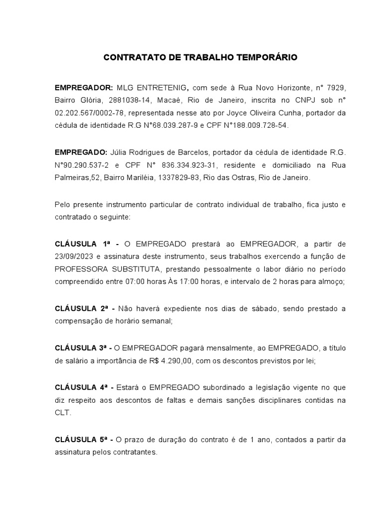 Contrato de Trabalho Temporário | PDF