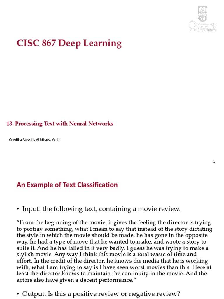 CISC 867 Deep Learning: 13. Processing Text With Neural Networks | PDF ...