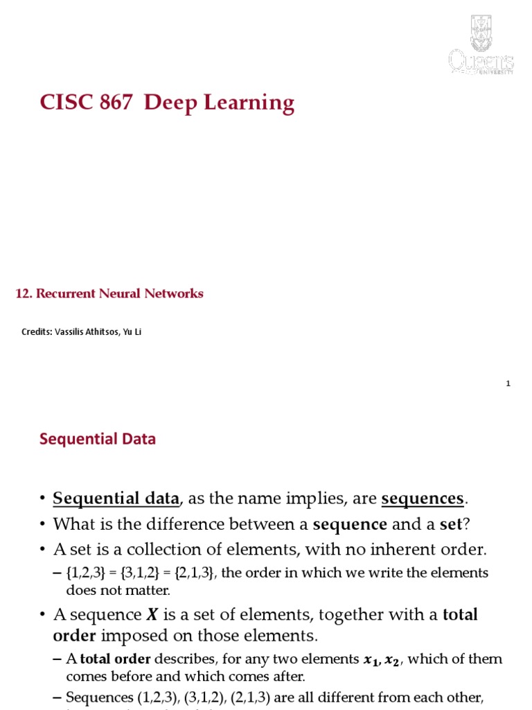 CISC 867 Deep Learning: 12. Recurrent Neural Networks | PDF | Humidity | Time Series