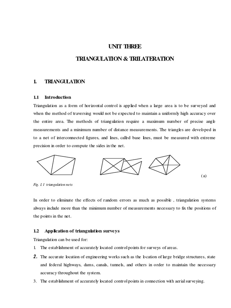 Unit 1 Triangulation And Trilateration Pdf Surveying Triangle