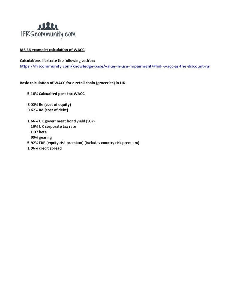 IAS 36 Example: Calculation of WACC | PDF | Cost Of Capital | Economies