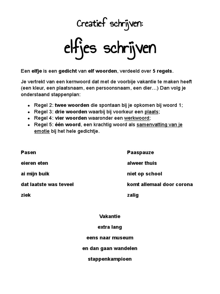 Creatief Schrijven Elfje Na Vakantie | PDF