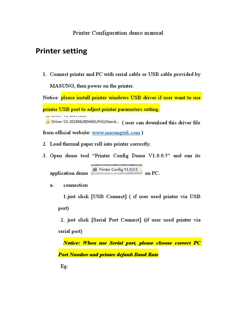 Printer Configuration Demo Manual | PDF | Printer (Computing) | Usb