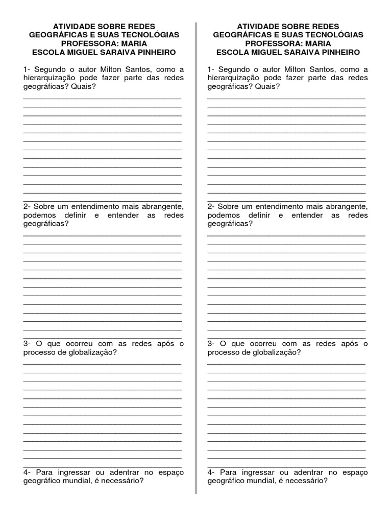 Atividade Sobre Redes Geográficas e Suas Tecnológias | PDF