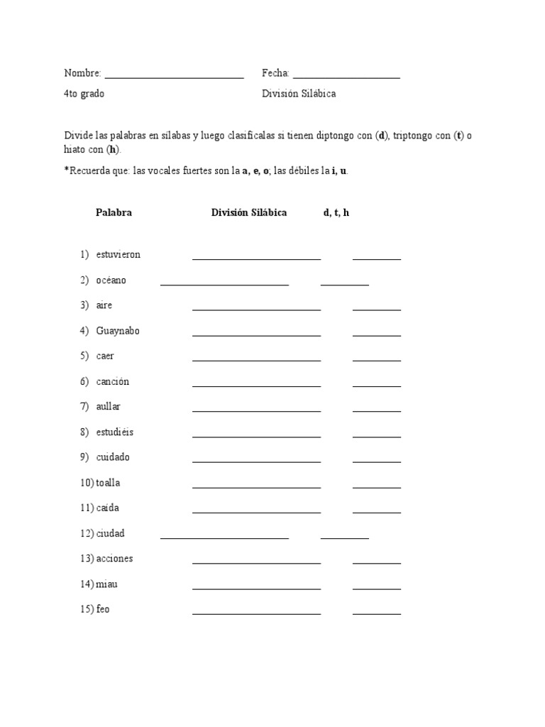 Examen de Division Silabica | PDF