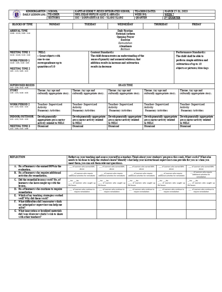 Kinder Q3 Week 7 DLL | PDF | Learning | Change