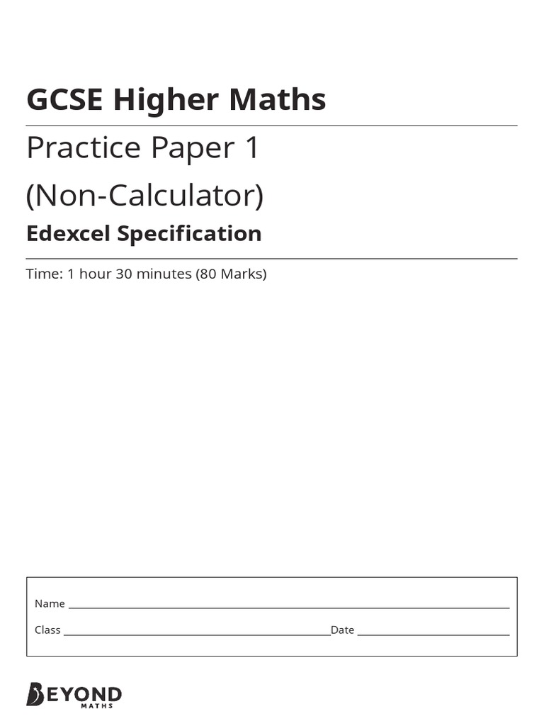 Practice Paper 1 (Non-Calculator) : GCSE Higher Maths | Download Free ...