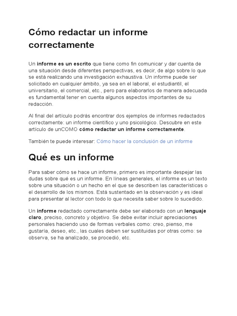 Cómo Redactar Un Informe | PDF | Evaluación | Comunicación
