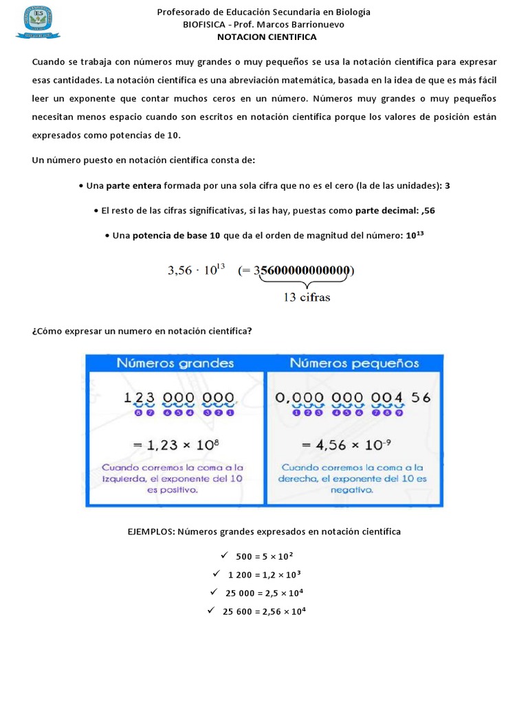 Guía de Notación Científica y Ejemplos | PDF | Notación Matemática ...