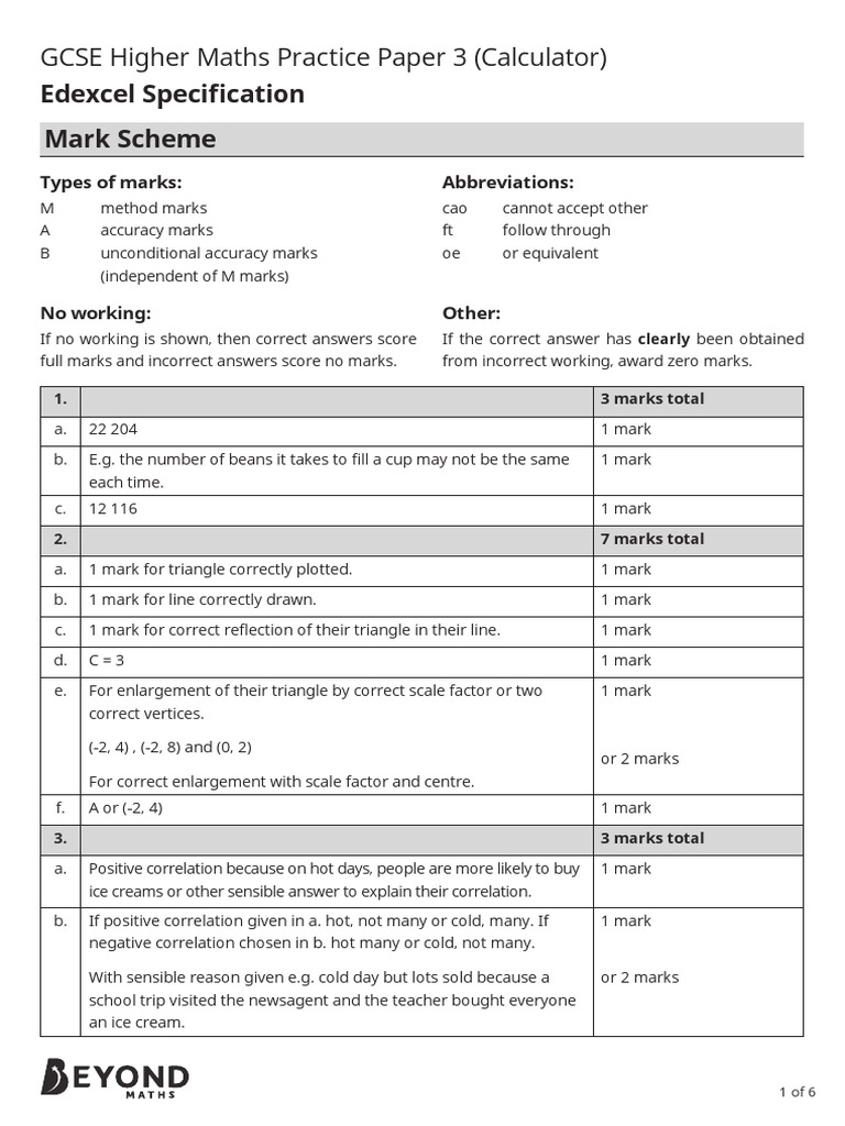 Edexcel GCSE Maths Paper 3 Mark Scheme | PDF | Numbers | Equations
