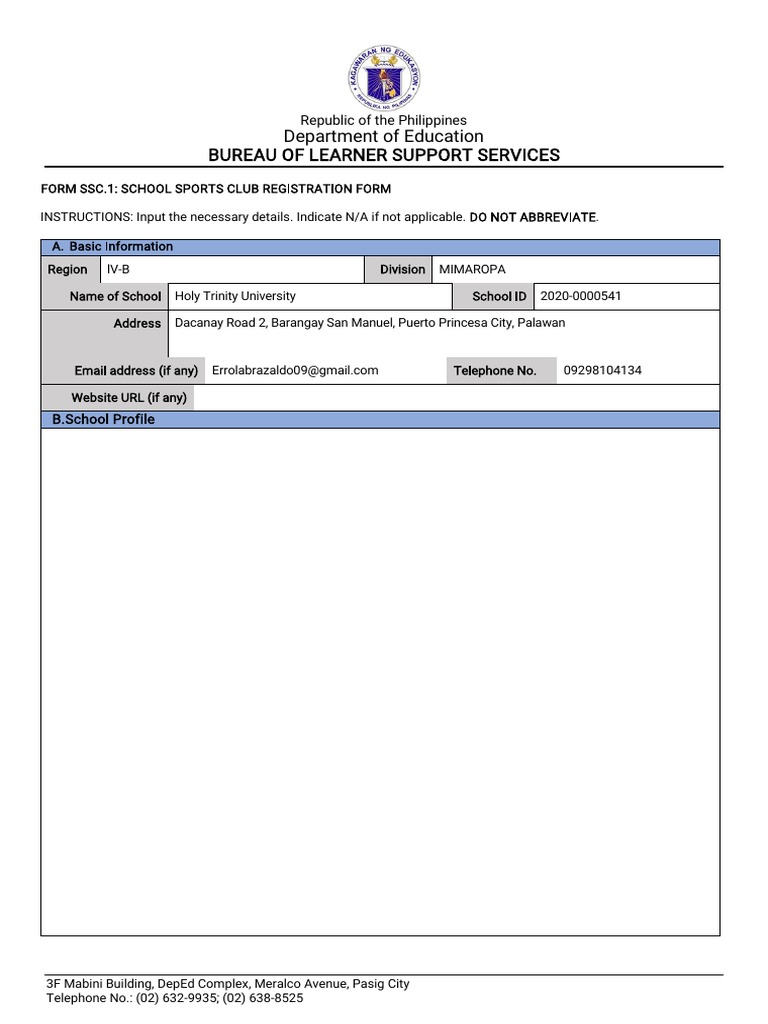 FORM SSC.1 School Sports Club Registration Form v1 | PDF