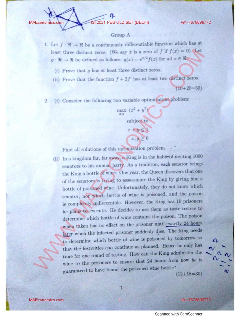 ISI MSQE 2021 PEB Question Paper (WWW - Maeconom | PDF