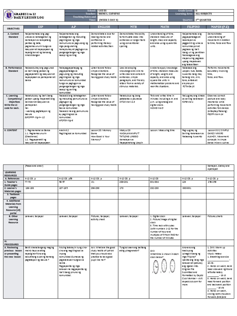 DLL All-Subjects-2 Q3 W5 D4 | PDF