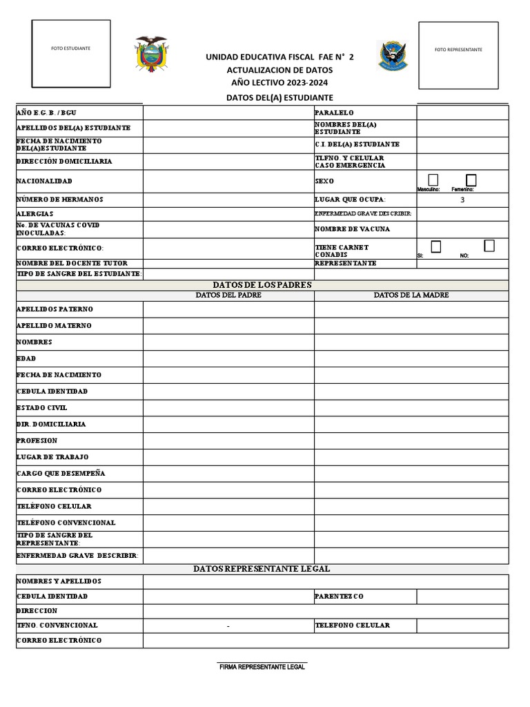 Unidad Educativa Fiscal Fae #2 Actualizacion de Datos AÑO LECTIVO 2023 ...