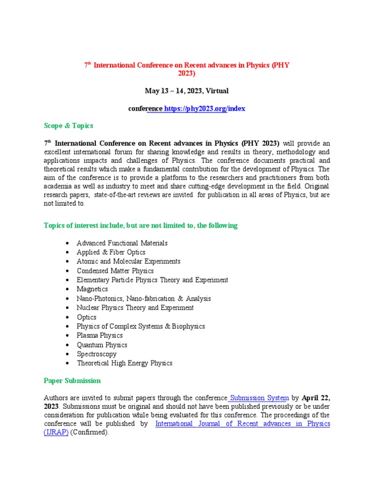 PHY 2023: Advances in Physics Conference | PDF | Technology & Engineering