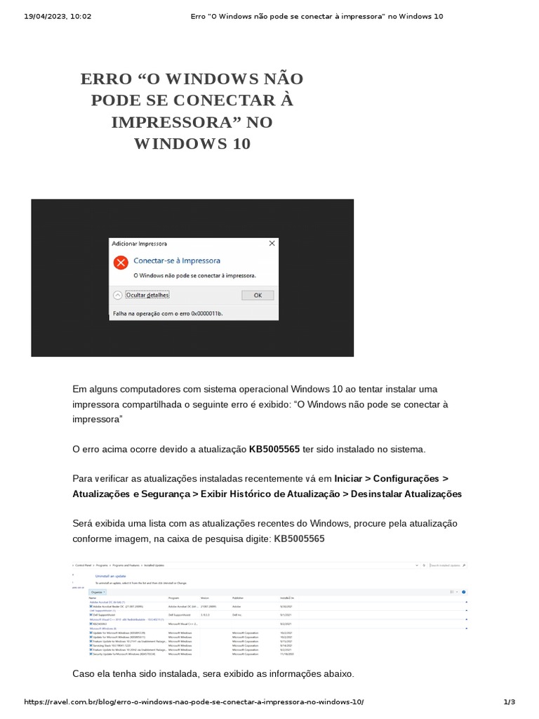 Erro "O Windows Não Pode Se Conectar À Impressora" No Windows 10 | PDF ...