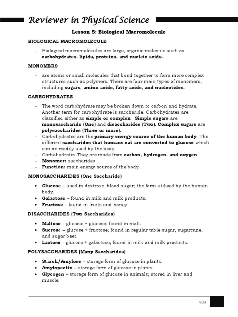 Reviewer in Physical Science | PDF | Carbohydrates | Reaction Rate