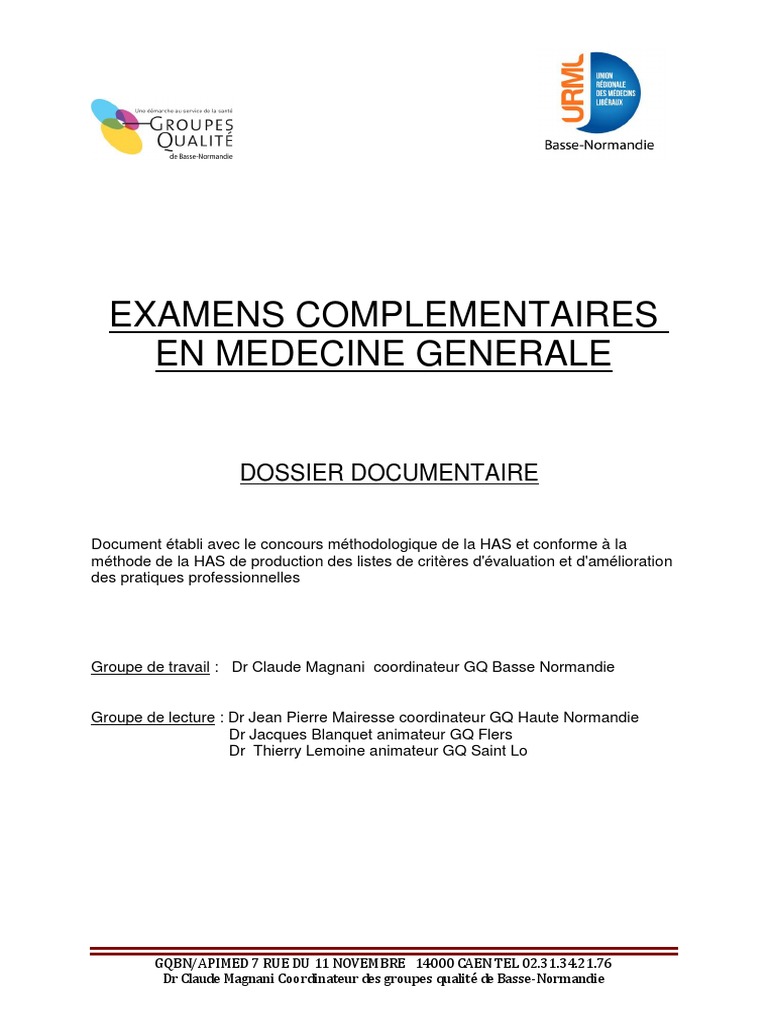 Examens Complémentaires en Médecine Générale | PDF | Infection urinaire ...
