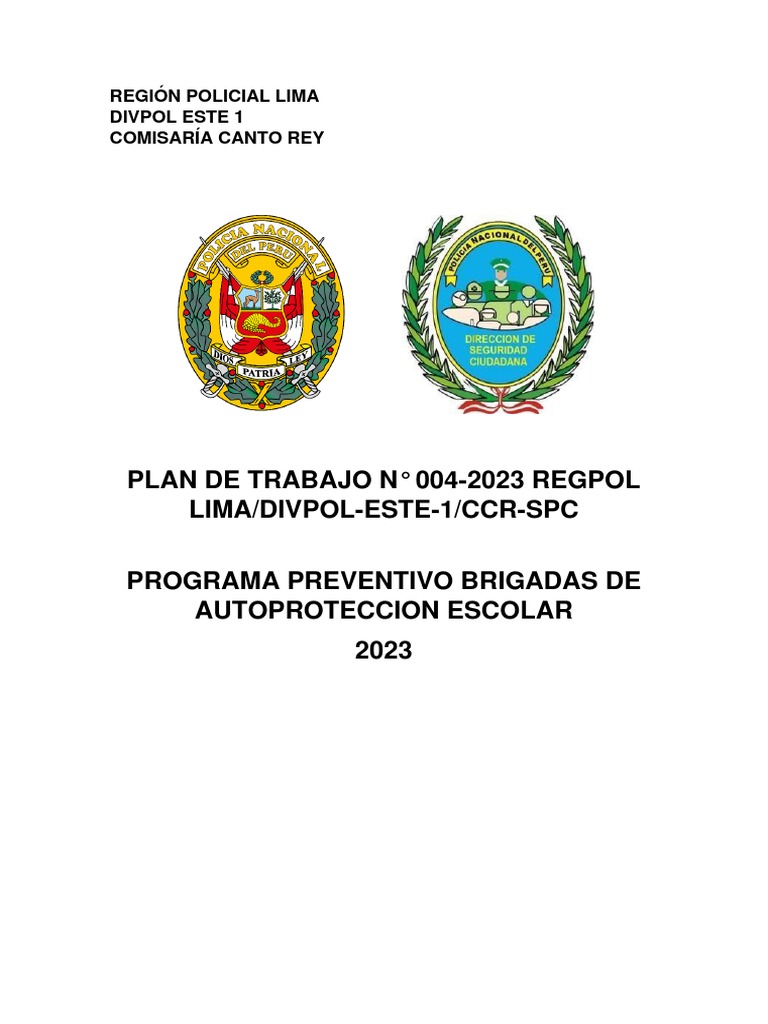 Plan de Trabajo #004-2023 Regpol Lima/Divpol-Este-1/Ccr-Spc | PDF