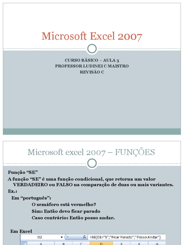 Aulas de Excel 2007-2010 - Aula 3 | PDF | Microsoft Excel | Janela ...