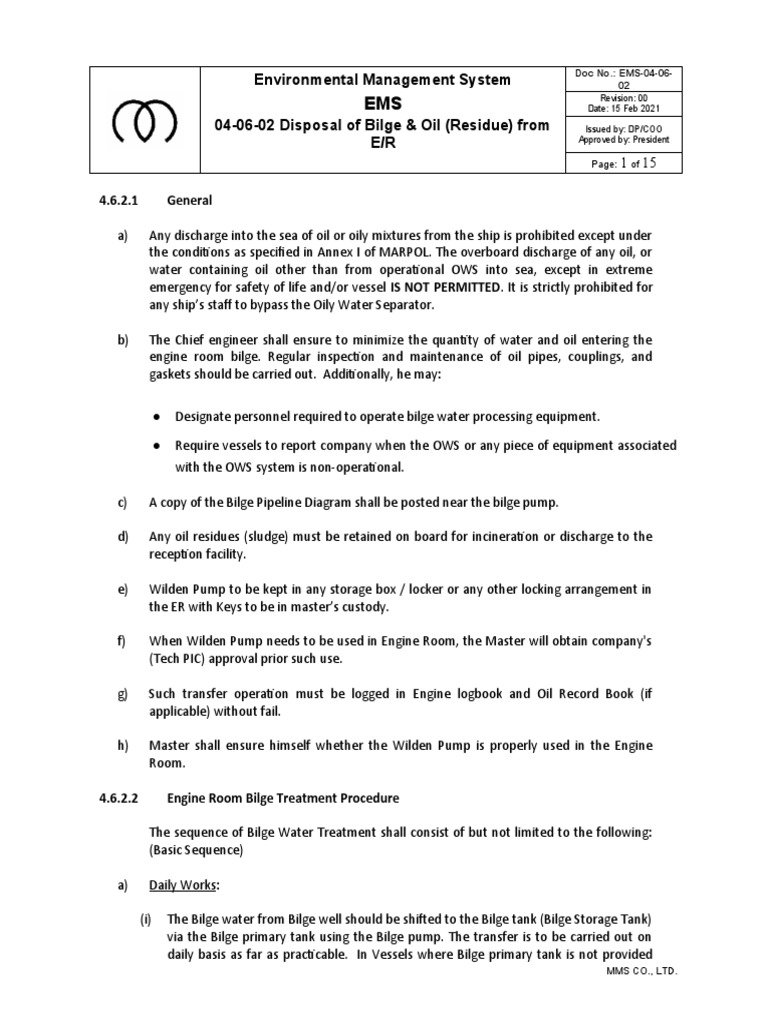 Bilge and Oil Residue Disposal Guidelines | PDF