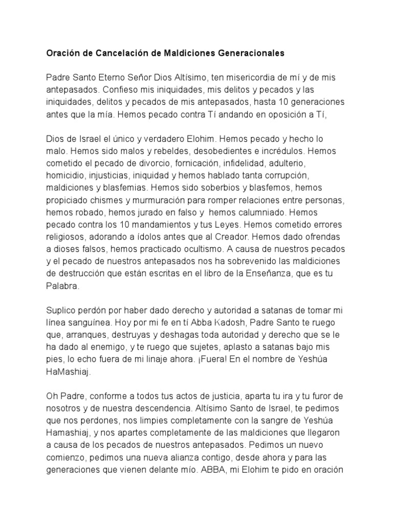 Oración para Romper Maldiciones Generacionales | PDF