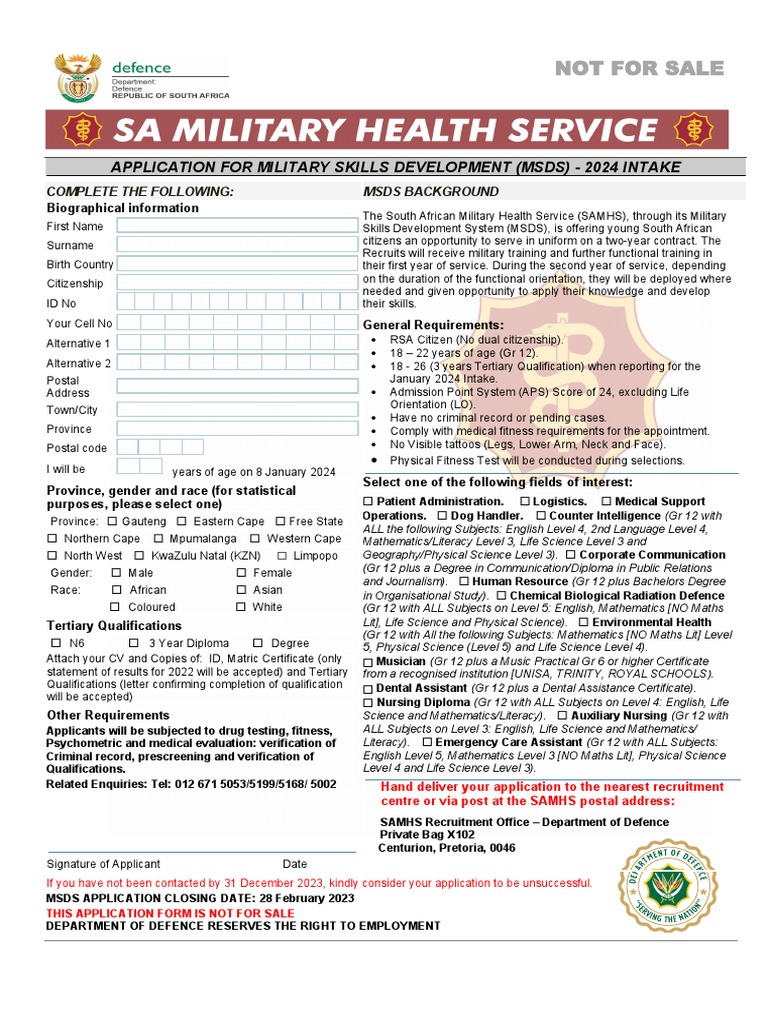 SAMHS MSDS Application 2023 | PDF | Science | Health Care