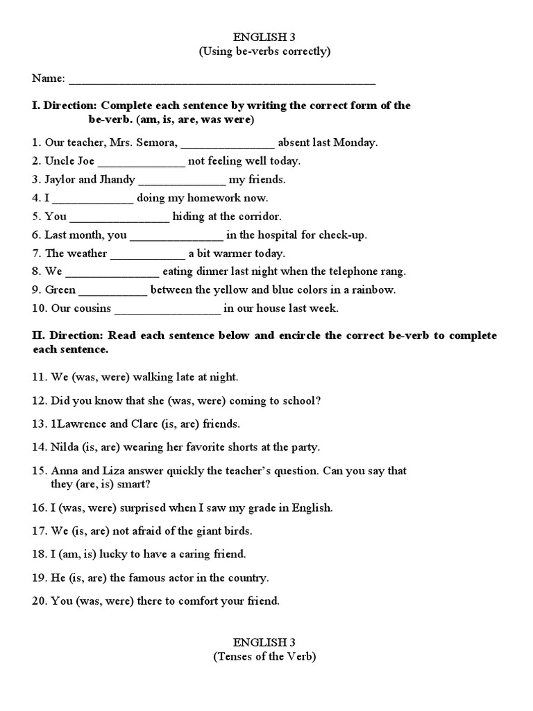 I. Direction: Complete Each Sentence by Writing The Correct Form of The ...