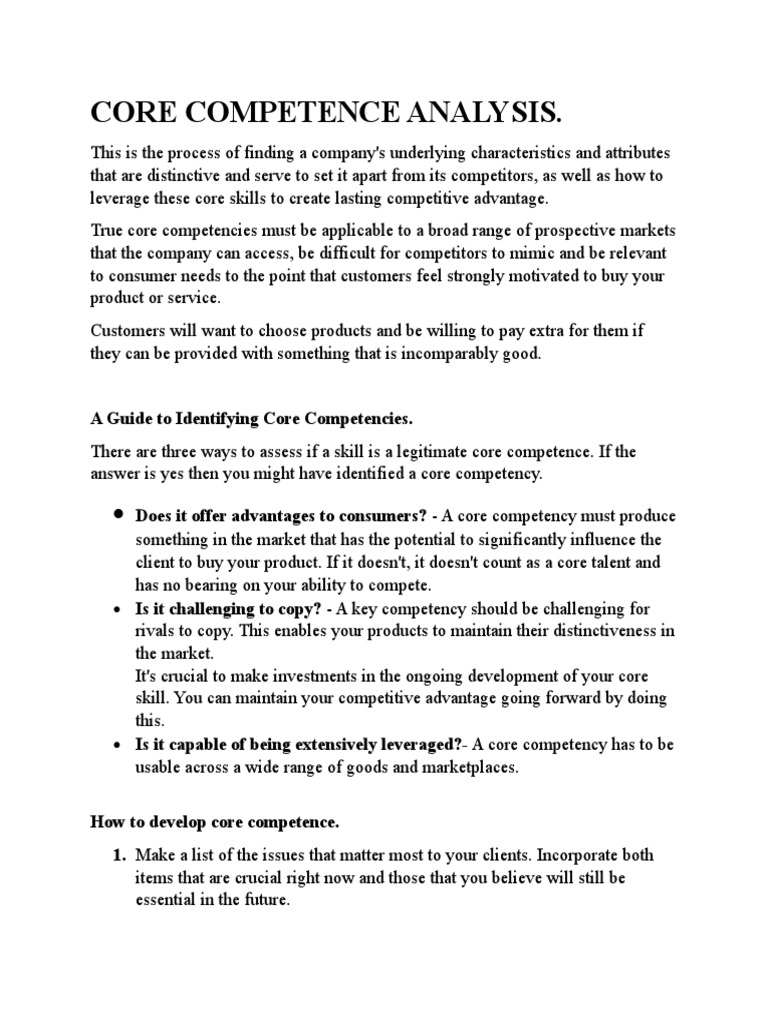 Core Competence Analysis.: A Guide To Identifying Core Competencies ...