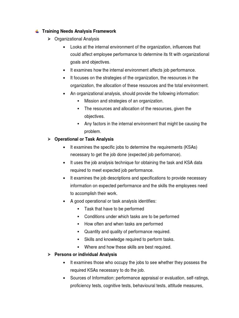Training Needs Analysis Framework | PDF