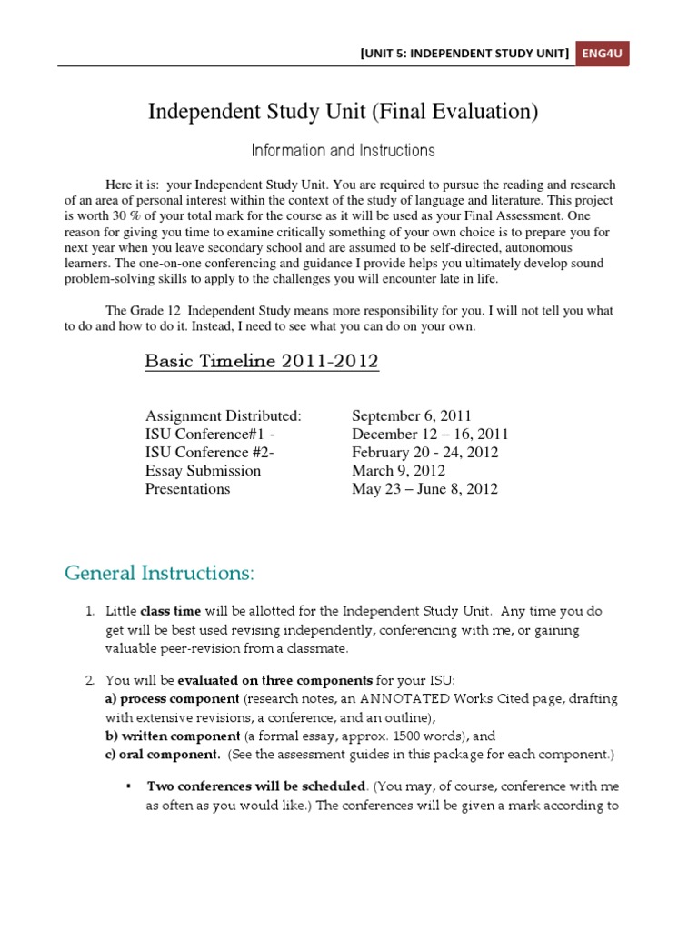 Independent Study Unit (Final Evaluation) : Information and ...
