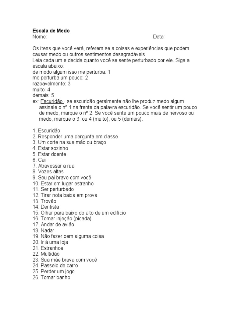 Escala de Medos | PDF