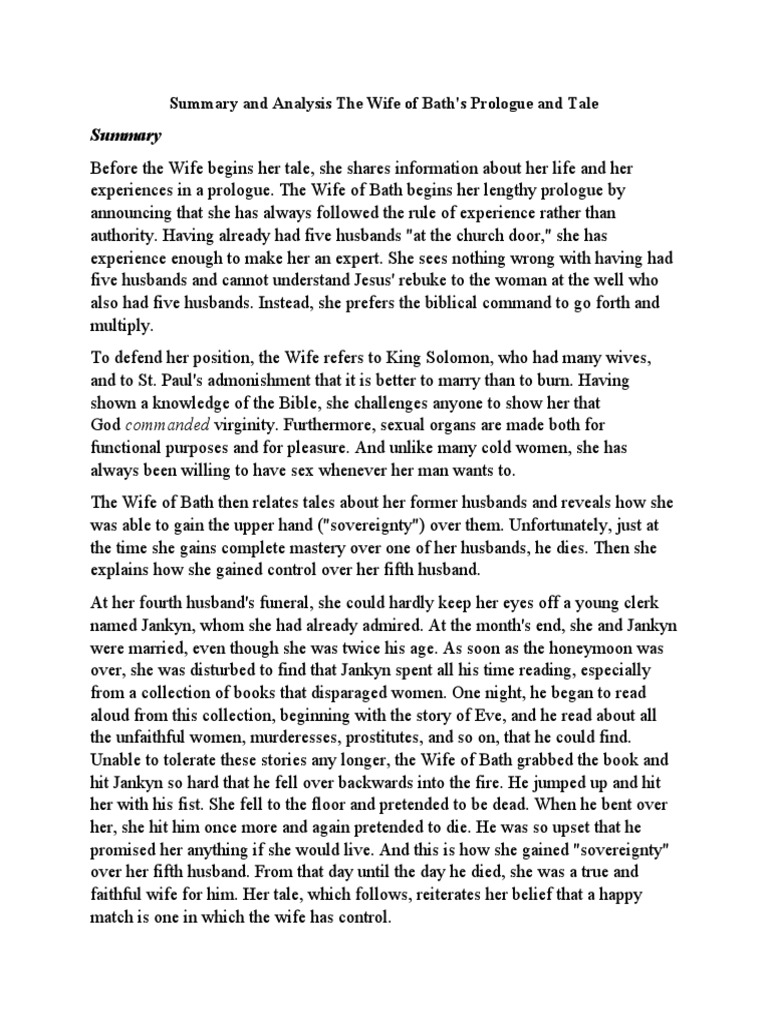 The Wife Gains Sovereignty: An Analysis of the Wife of Bath's Prologue ...