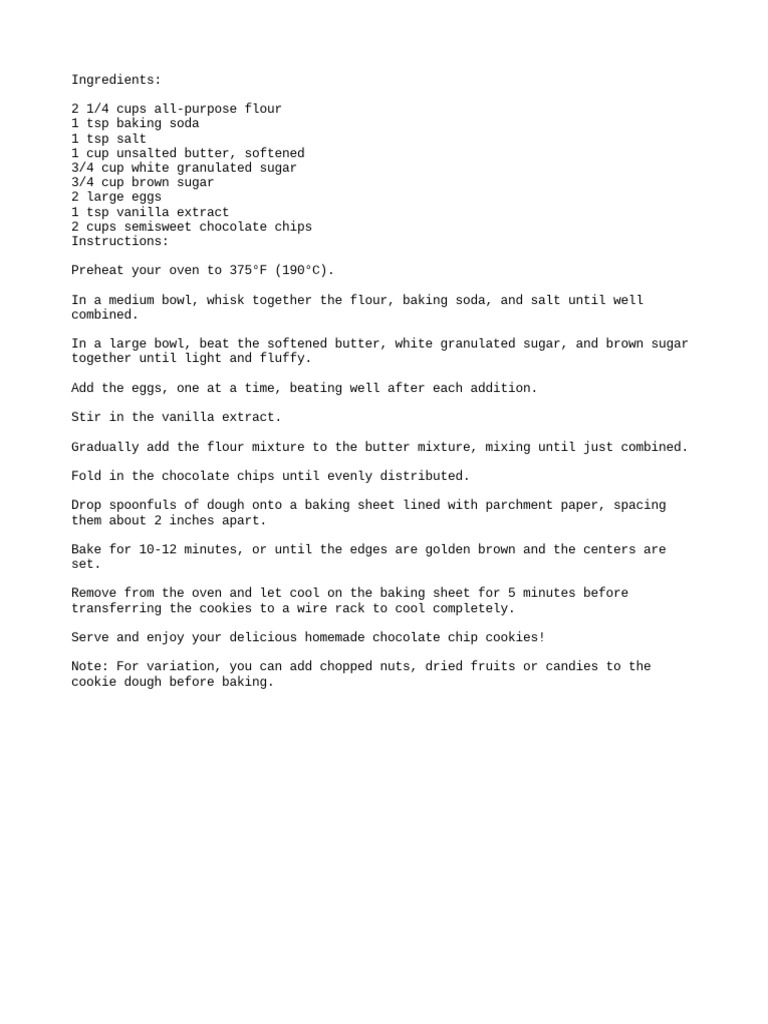 Cookie Recipe Student Notes | PDF | Cooking, Food & Wine | Home & Garden