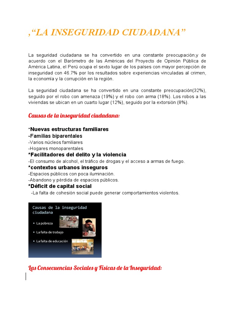 La Inseguridad Ciudadana | PDF | Bienestar | Violencia