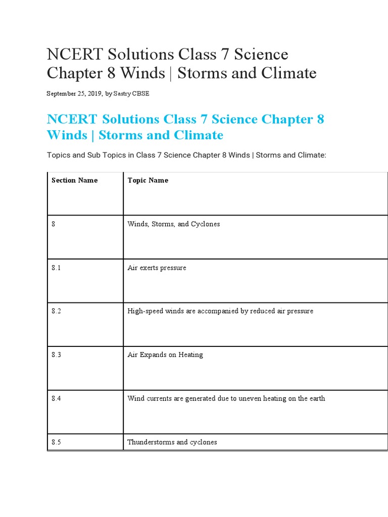 Class 7 NCERT: Winds and Cyclones Q&A | PDF | Wound | Storms