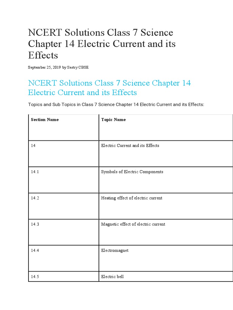 NCERT Solutions Class 7 Science Chapter 14 Electric Current and Its ...