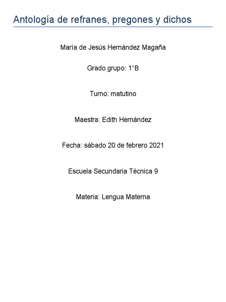 Antología de Refranes 1b | PDF