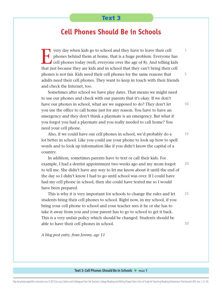 Cell Phones in Schools: A Student's View | PDF | Wellness