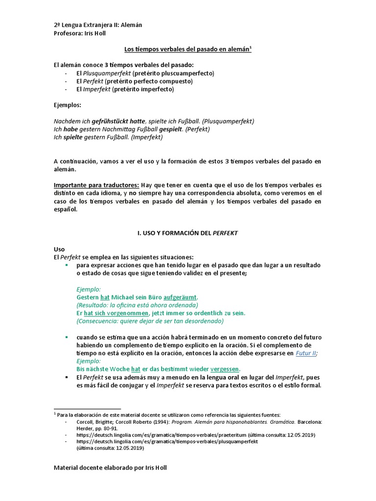 Teoría - Los Tiempos Verbales Del Pasado en Alemán | PDF | Verbo ...
