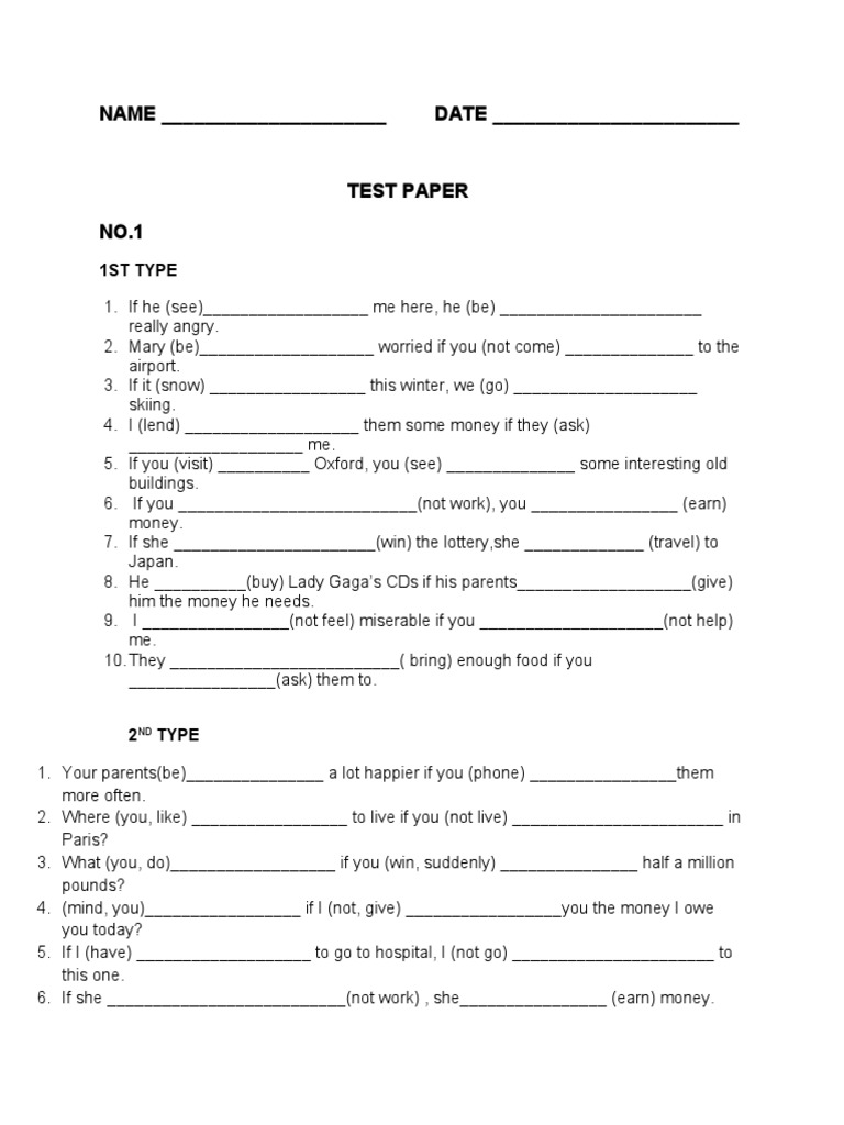 Test Paper If Clauses | PDF