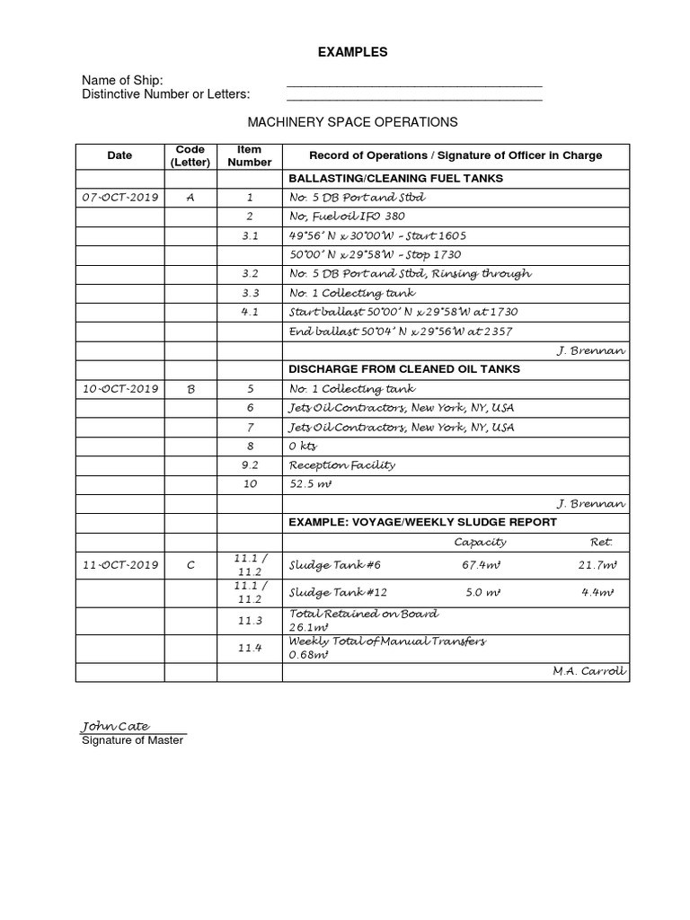 Oil Record Book Part I Examples | PDF | Fuel Oil | Fuels