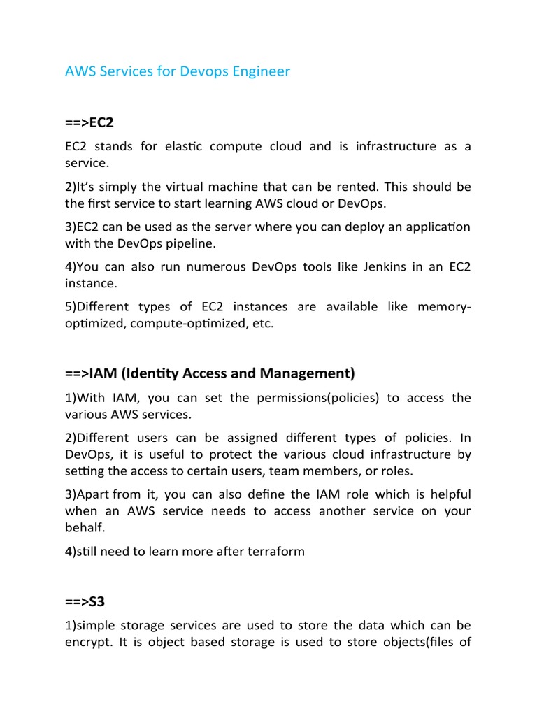 AWS Services For Devops Engineer | PDF | Cloud Computing | Computer File