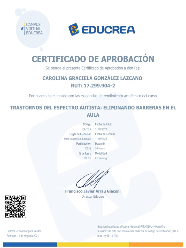 Certificado Curso TEA Carolina González | PDF